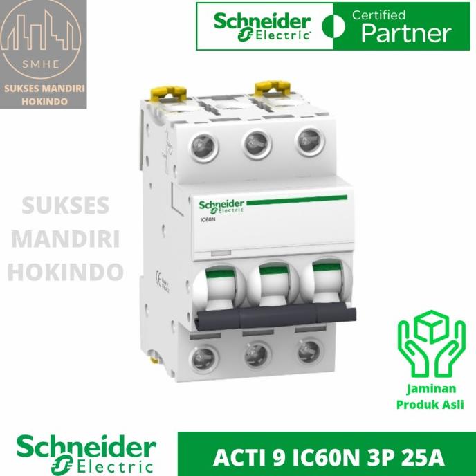 Jual MCB 3p 25a 3 Phase 25 Ampere Original SNI Schneider IC60N 3Pas 25Amper | Shopee Indonesia