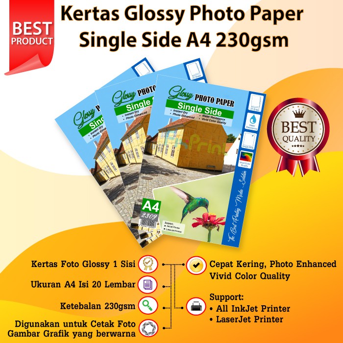 Jual Kertas Glossy Photo Paper Single Side A4 230gsm, Kertas Foto ...