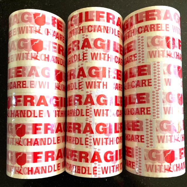 Jual (ASLI 100Y) Opp printing FRAGILE, lakban, isolasi, perekat custom ...