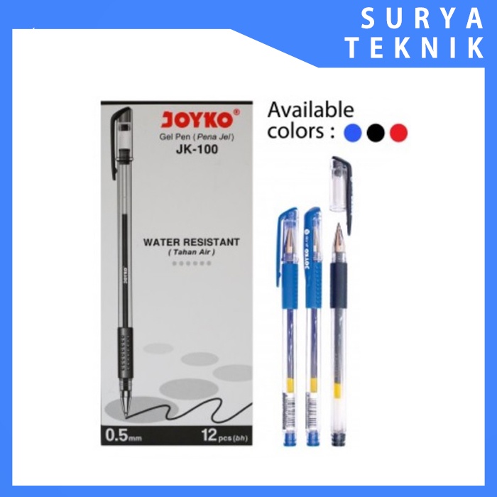 Jual Joyko Gel Pen Jk 100 Pulpen Joyko Pena Joyko 05 Mm Hitam Biru Merah 1 Box 12