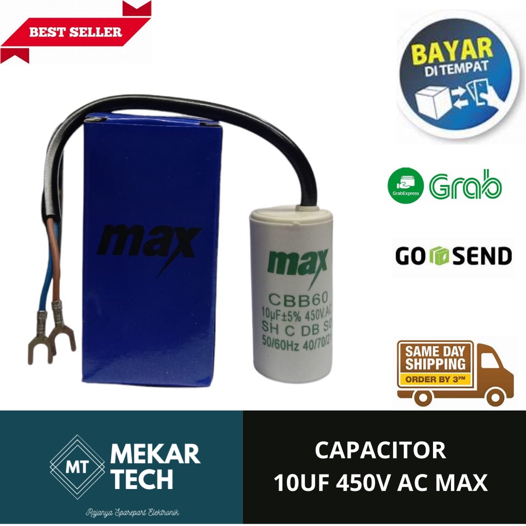Jual CAPACITOR 10UF 450V AC KAPASITOR 10 MIKRO 450 V MAX KAPACITOR POMPA AIR BULAT | Shopee ...