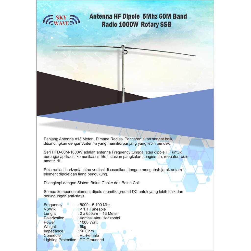 Jual Antenna HF Dipole 5.000 Mhz 60m Band Radio 1000W Antena Rotary SSB ...