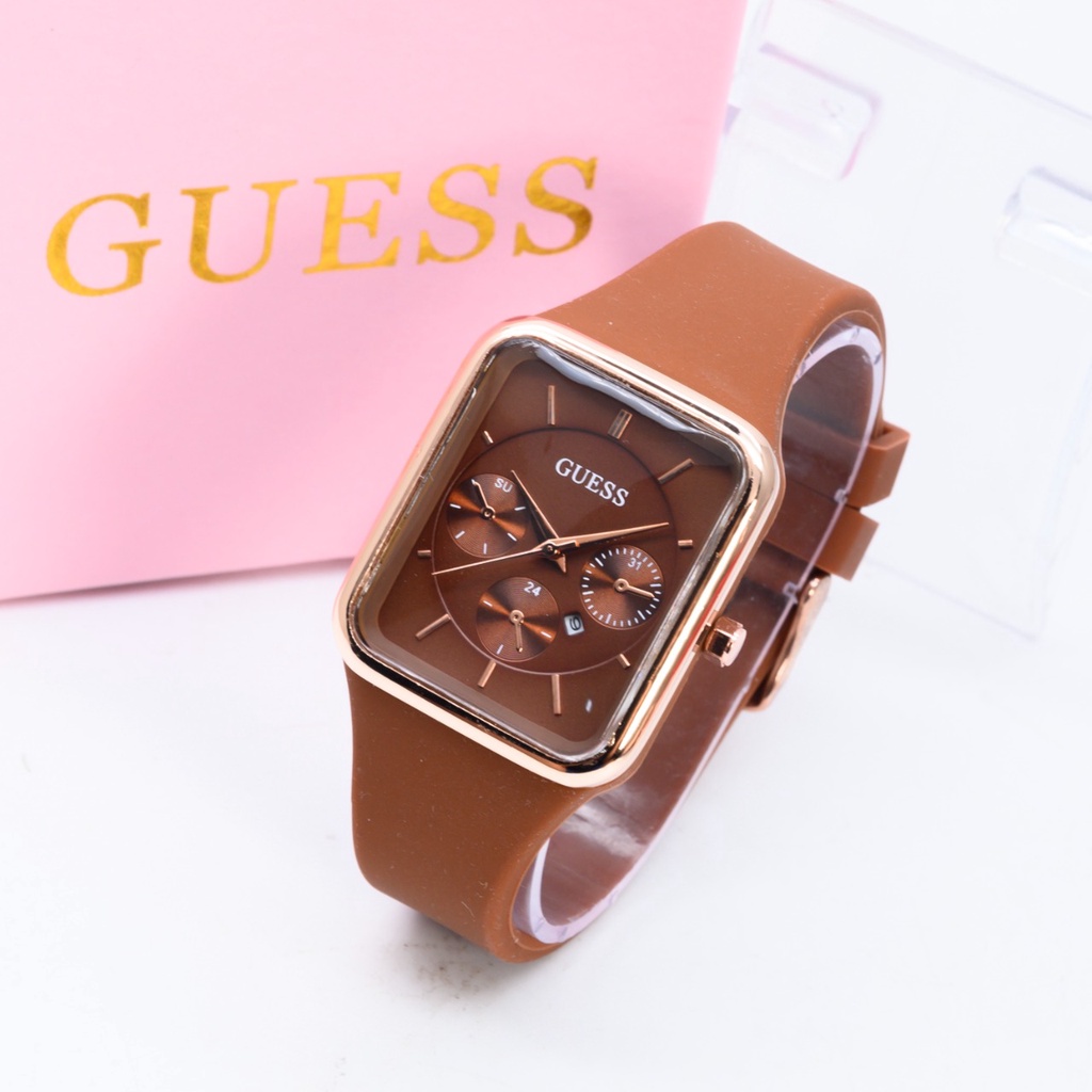Jual Jam Tangan Wanita Guess 3362 Segi Rubber Tanngal | Shopee Indonesia