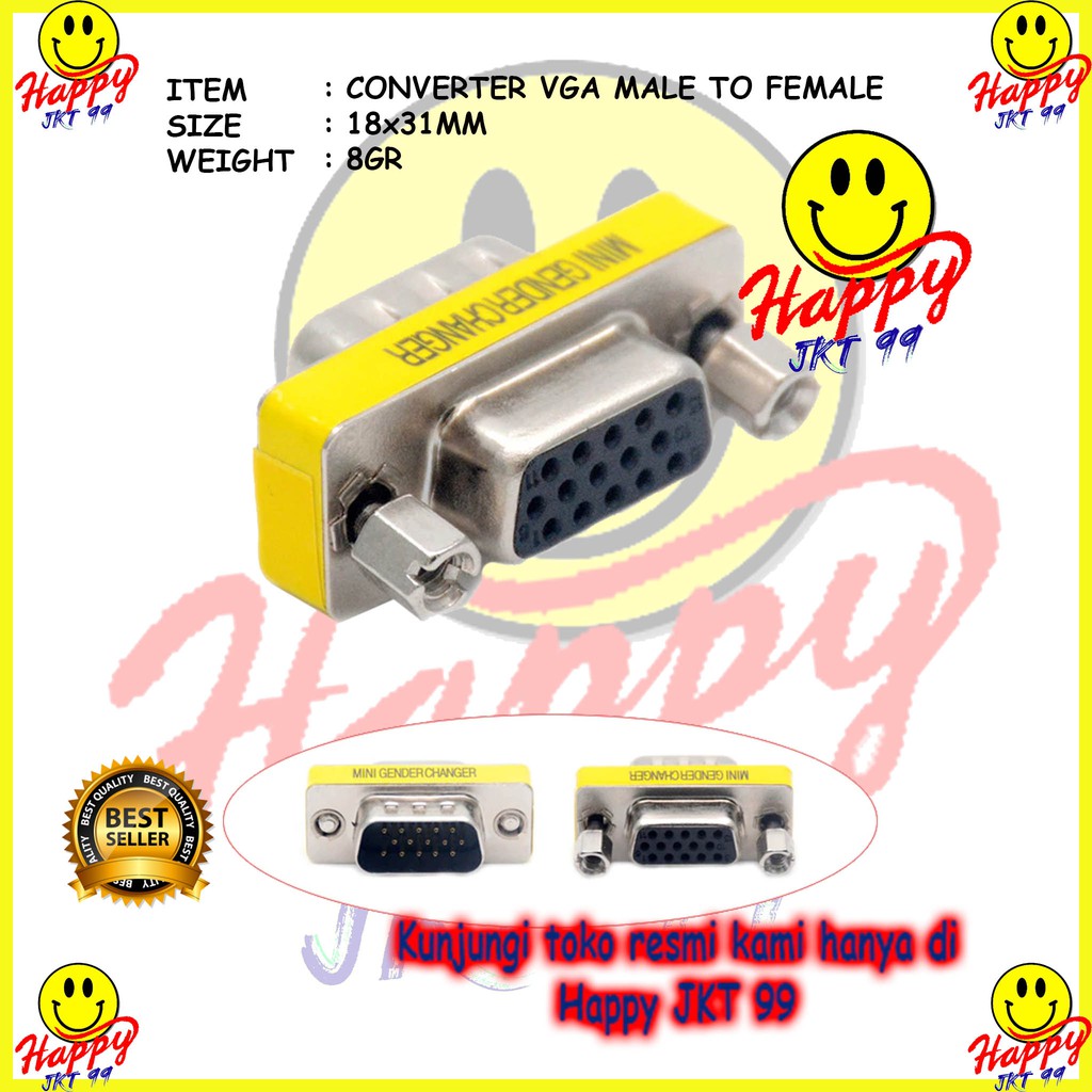 Jual [ HAPPY JKT 99 ] CONVERTER KONEKTOR SAMBUNGAN VGA MALE TO FEMALE ...