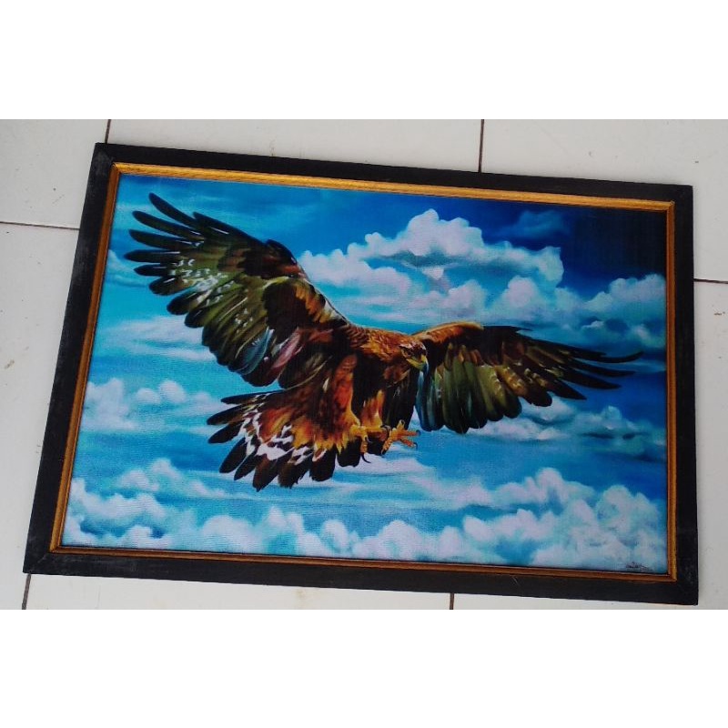 Jual hiasan dinding lukisan cetak burung elang rajawali plus bingkai ...