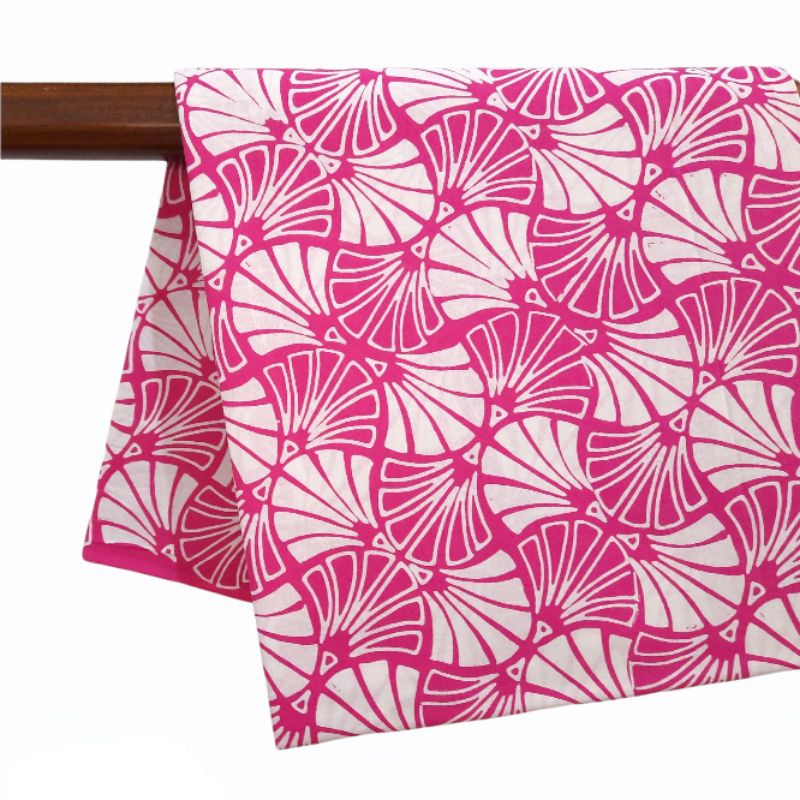Jual kain batik cap katun sewarna pink np motif kipas seling | Shopee ...