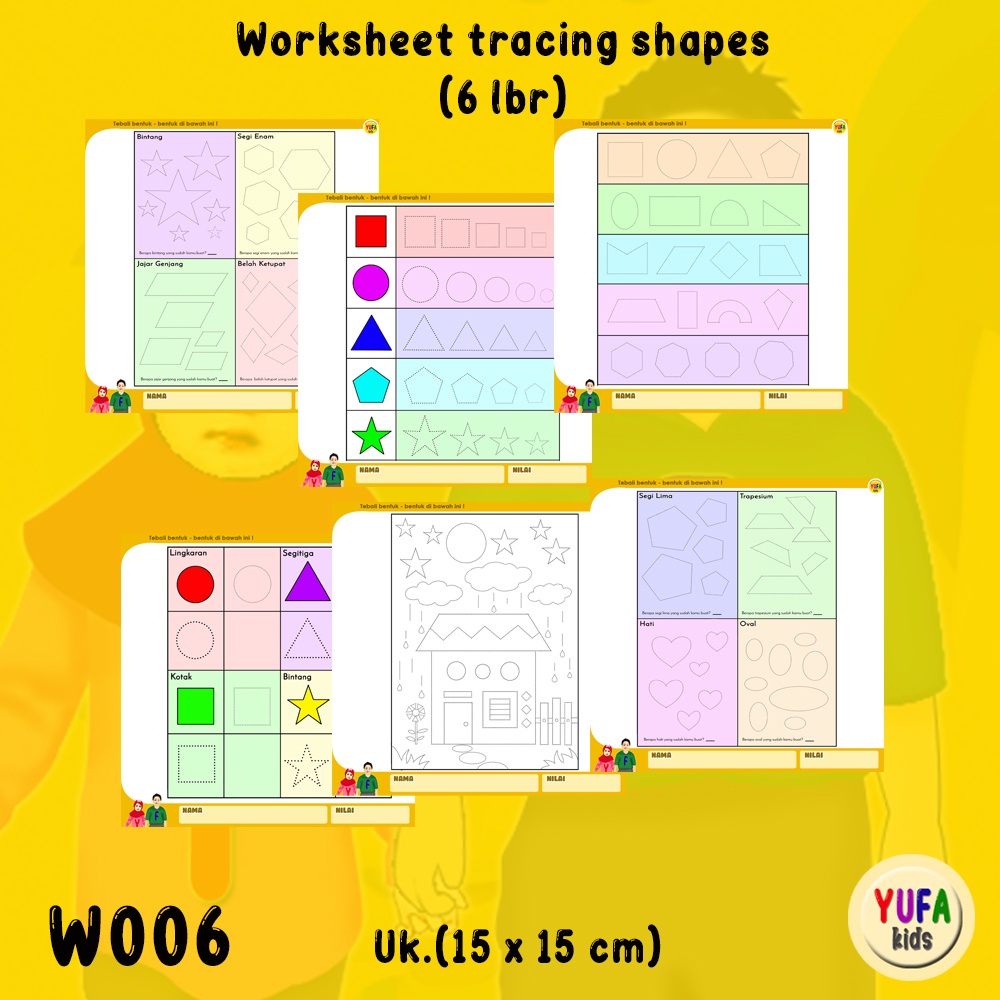Jual W006 Worksheet paud/TK - Worksheet tracing shapes - Worksheet wipe ...