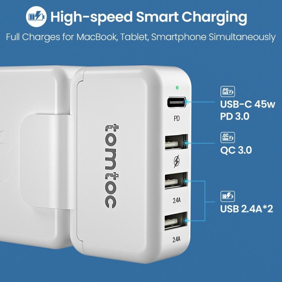 Jual TOMTOC LINKPLUG 4IN1 POWER CONVERTER FOR USB-C MACBOOK PRO L4010W | Shopee Indonesia