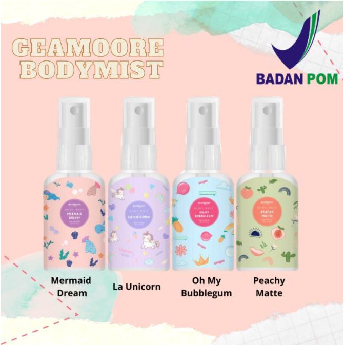 Jual GEAMOORE BODY MIST BPOM SPRAY 30 ML PARFUM UNISEX | BEYBYS BODY ...