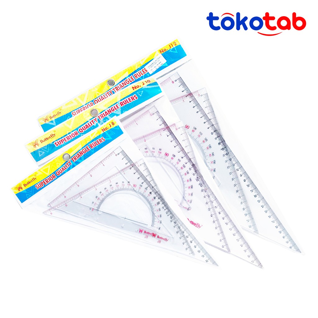 Jual Penggaris Segitiga Mistar Plastik Kaca 22cm 27cm 32Cm Butterfly J8 ...
