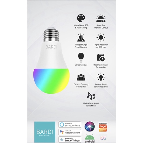 Jual BARDI Smart LED Light Bulb 9W RGBWW WIFI Wireless - IoT Home ...