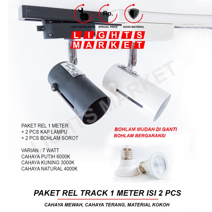 Jual Lampu Sorot Rel Plafon E27, MR16 Set isi 2 - Spotlight Track Light ...