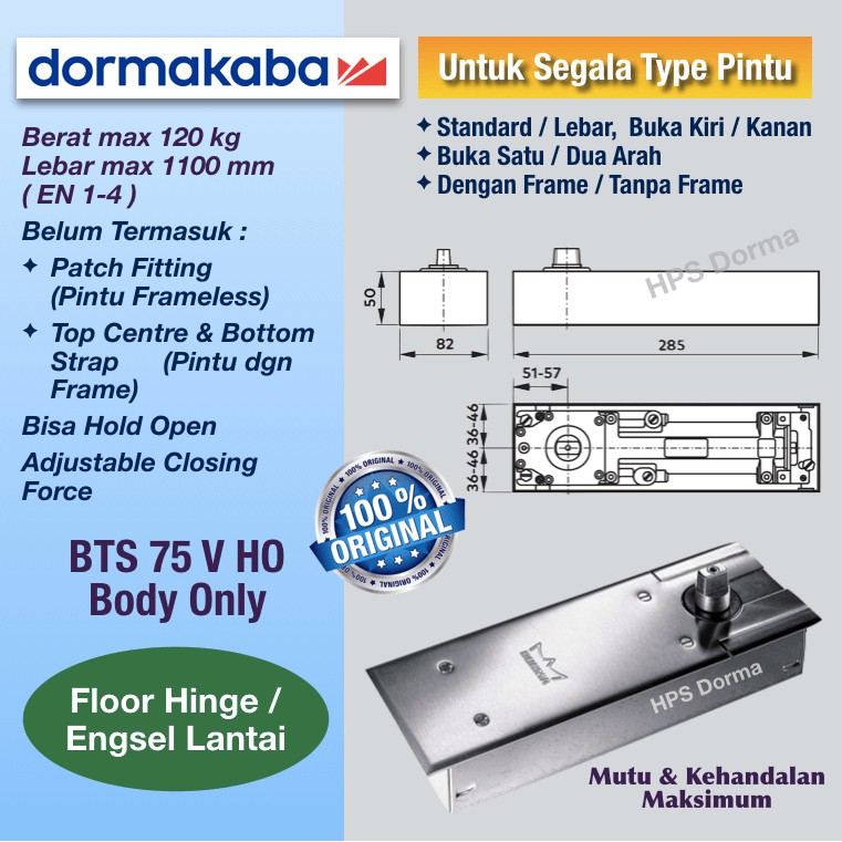 Jual Floor Hinge Dorma BTS 75 V HO Body Only (Engsel Lantai) | Shopee ...