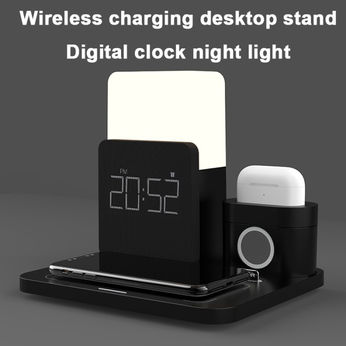 Jual Lampu Meja - Triple W 5In1 Wireless Charger Desk Lampu Jam Meja ...