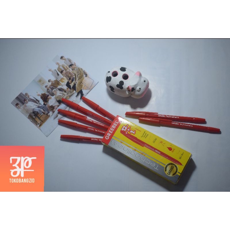 Jual PULPEN BOLPEN BOLPOIN GREEBEL TINTA MERAH ISI 12 +1 | Shopee Indonesia