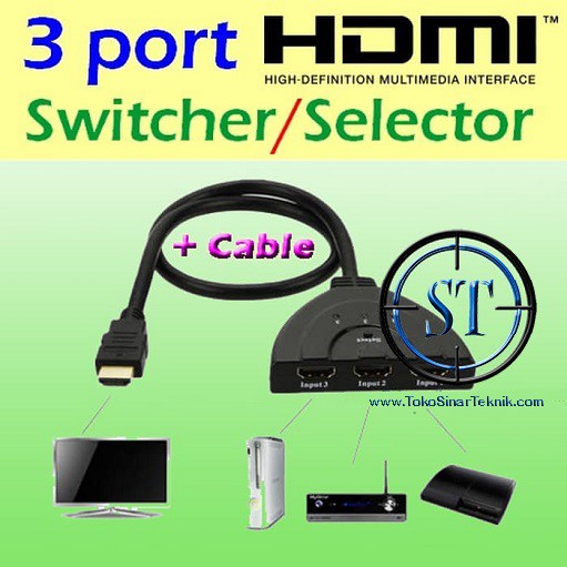 Jual HDMI Selector 3 Port + Kabel Output Switcher Splitter Cabang ...