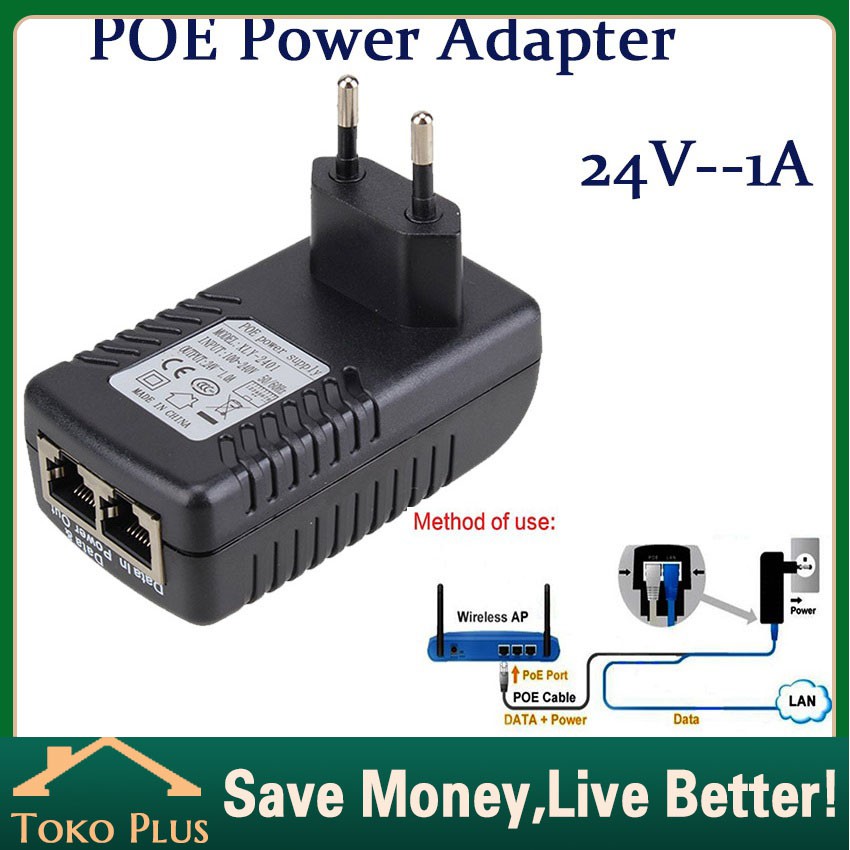 Jual PoE Power Over Ethernet Adapter 24V 1A Plug EU POE Injector untuk ...