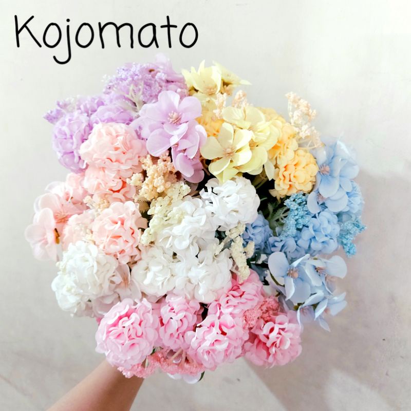 Jual LN025 Buket Bunga Pastel Krisan Hydrangea Artificial Hortensia ...