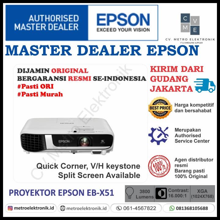 Jual Proyektor Epson Eb-X51 Ebx51 Eb X51 Pengganti Eb X450 Xga 3800 Lumens | Shopee Indonesia