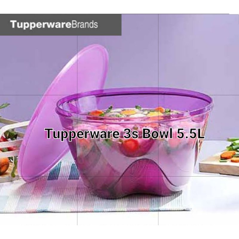 Jual Tupperware 3s Salad Bowl 5.5L (1 Pcs) - Purple // Wadah Tempat ...
