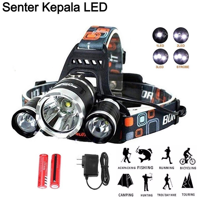 Jual Senter Kepala LED 3 Mata XML T6 dengan 4 Mode Cahaya - HeadLamp ...