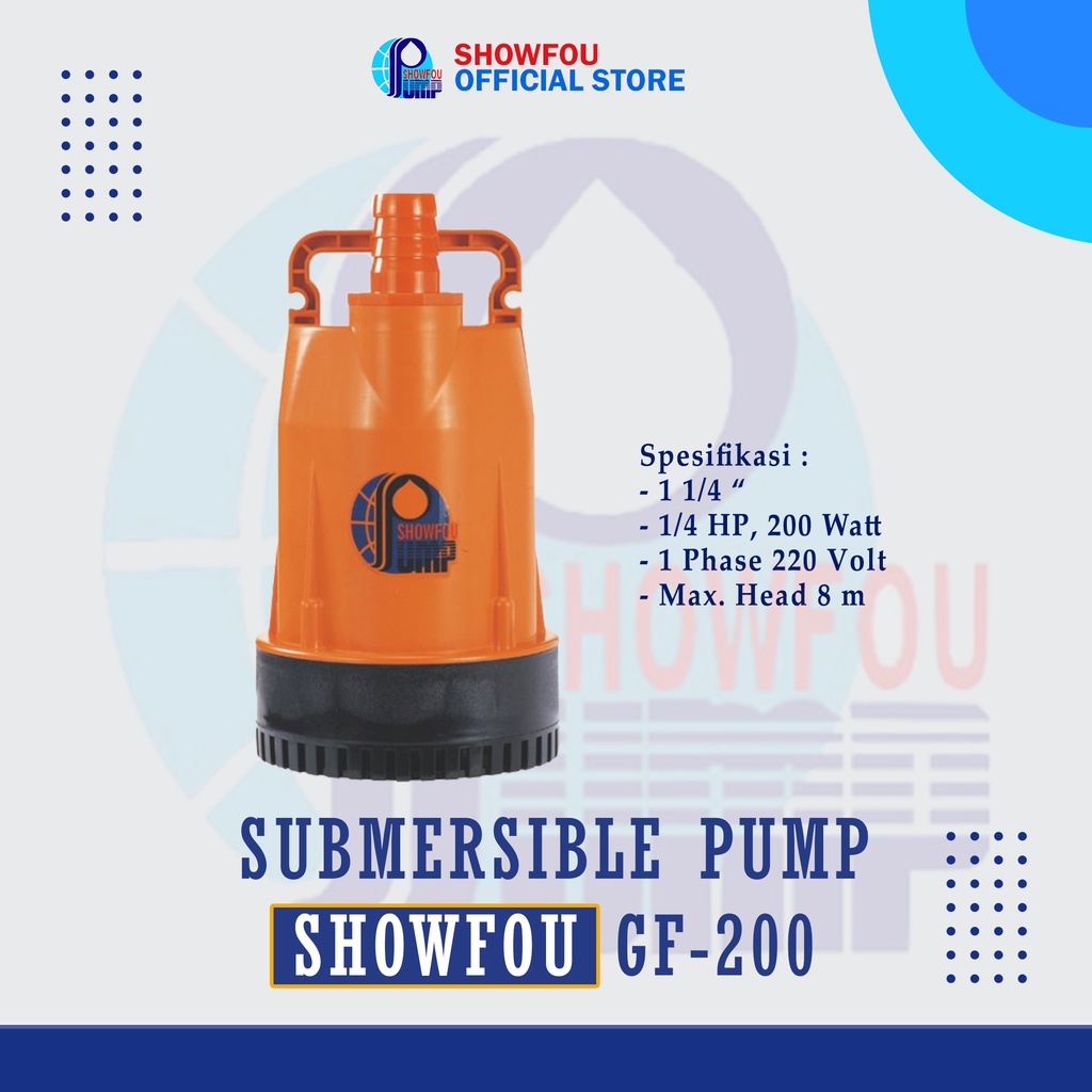 Jual SHOWFOU SUBMERSIBLE PUMP GF-200, 0.250 HP, 1 Phase 200 Watt 1-0.25 ...