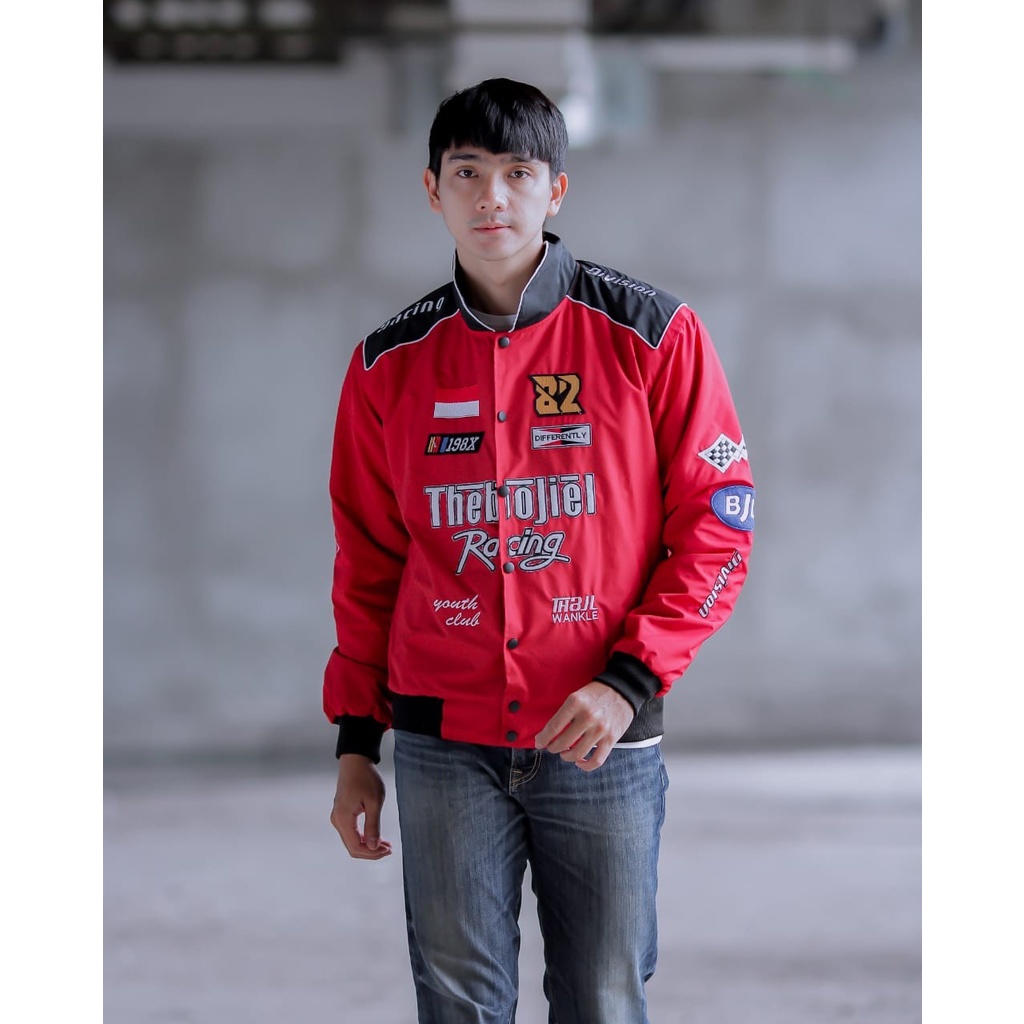 Jual Jaket Bomber Racing Pria Merah Bjl/Jaket Biker Pria/Jaket Bomber ...