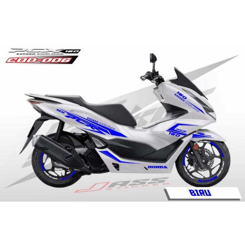 Jual cutting sticker honda new pcx 160 body putih sticker biru sporty ...