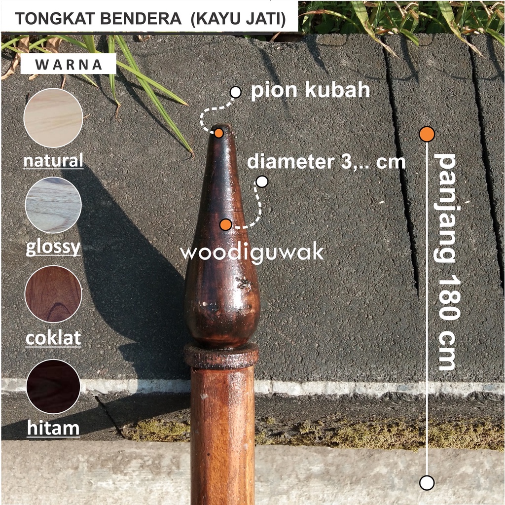 Jual Tongkat Kayu Bendera dan Pramuka Diameter 3 cm Tinggi 180 cm ...