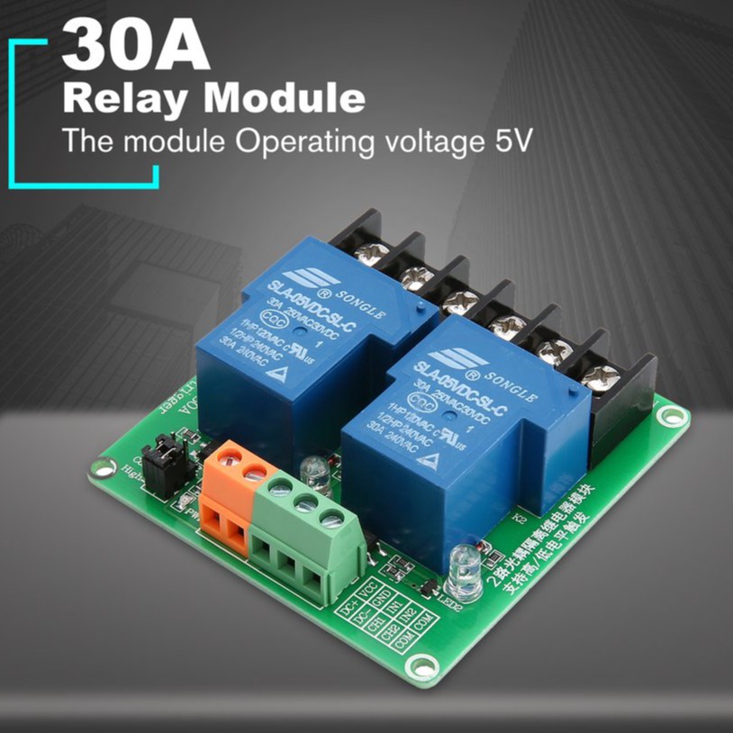 Jual 2 Channel High Power Relay Module 30A High Low Trigger Optocoupler Isolation Board Arduino ...