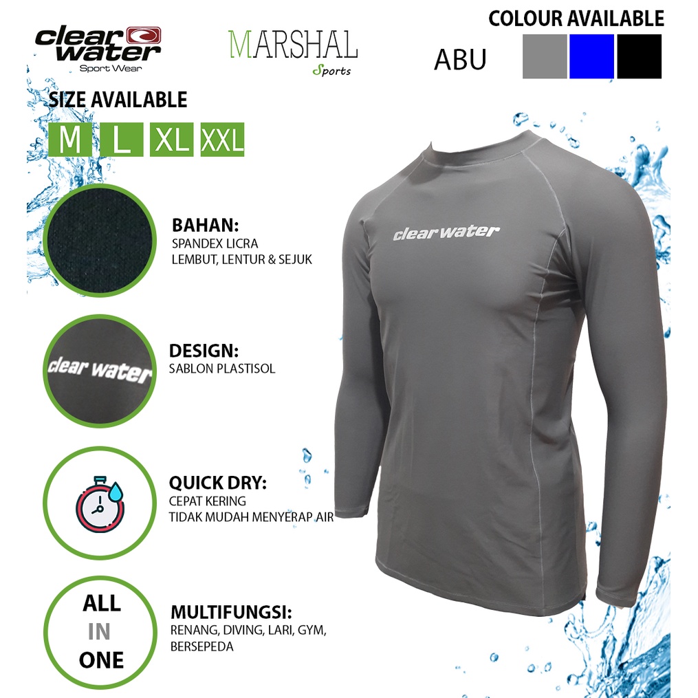 Jual Clear Water Baju Renang Diving Rash Guard Atasan Pria Laki Laki ...