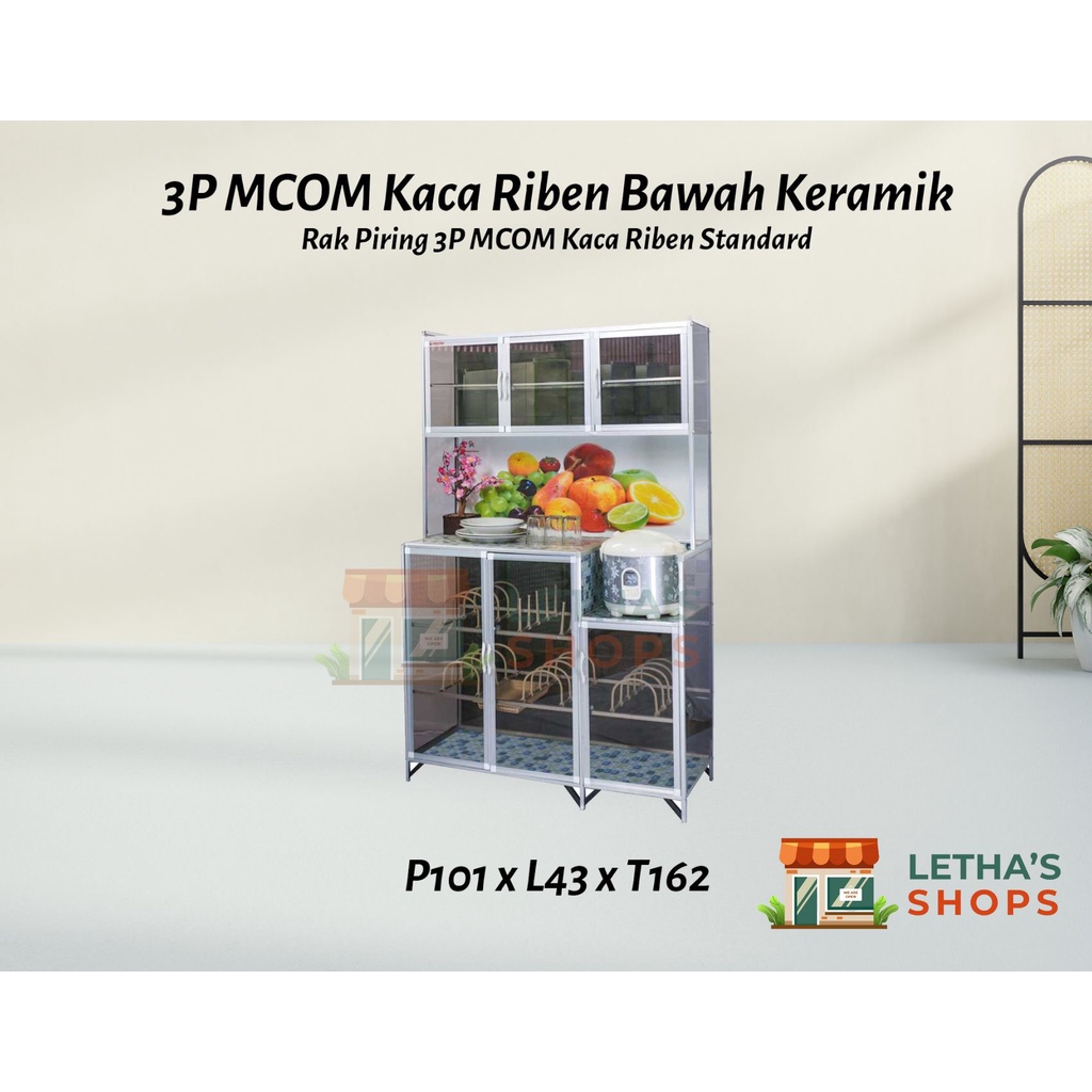 Jual LEMARI / RAK PIRING (MAGIC COM KACA RIBEN BAWAH KERAMIK 3 PINTU) | Shopee Indonesia