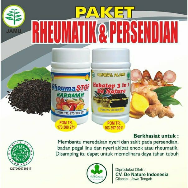 Jual OBAT Rematik Encok Nyeri Sendi RHEUMASTOP HABATOP 3IN1 DE NATURE ...