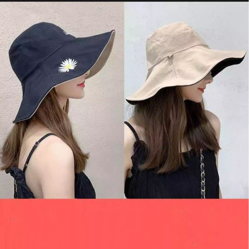 Jual TOPI WANITA/TOPI PANTAI/TOPI OUTDOOR (bisa digunakan 2 warna depan ...