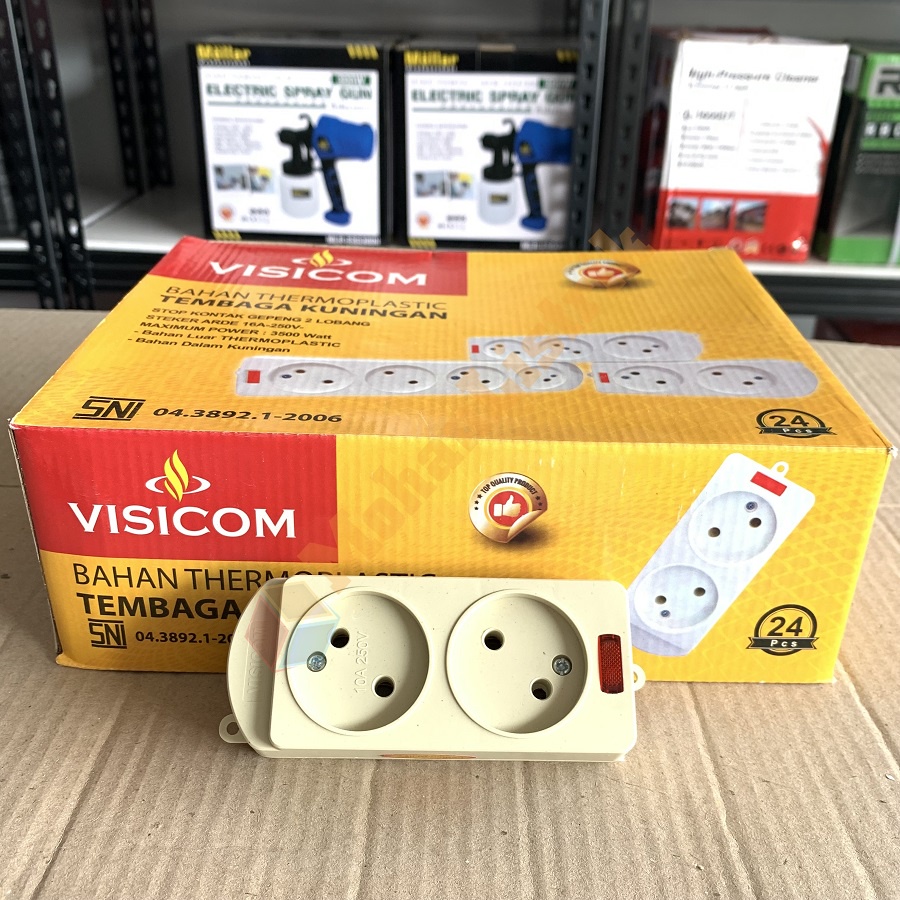 Jual Stop Kontak Gepeng Pipih VISICOM 2 Lubang 2 Lobang Kuningan SNI - Tanpa Kabel | Shopee ...