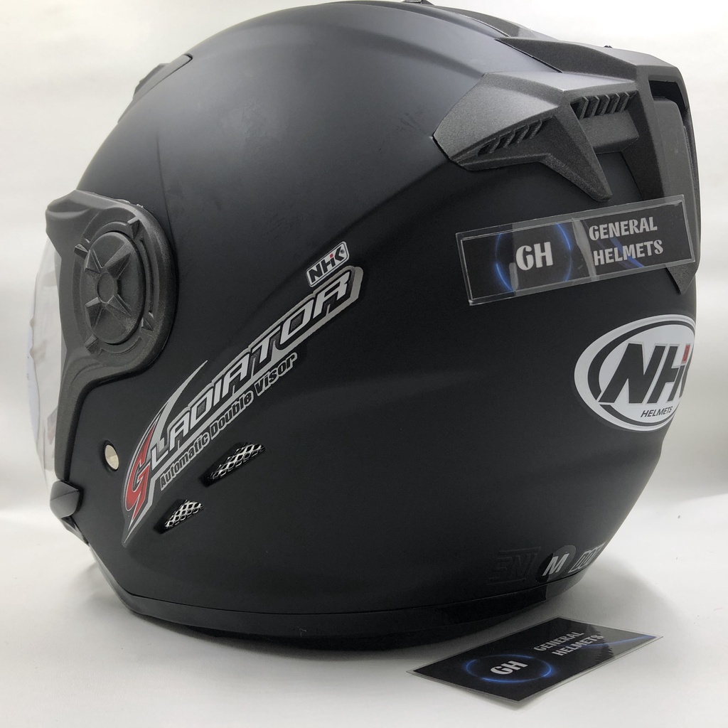 Jual HELM NHK GLADIATOR SOLID BLACK DOFF HITAM DOP DOUBLE VISOR ...