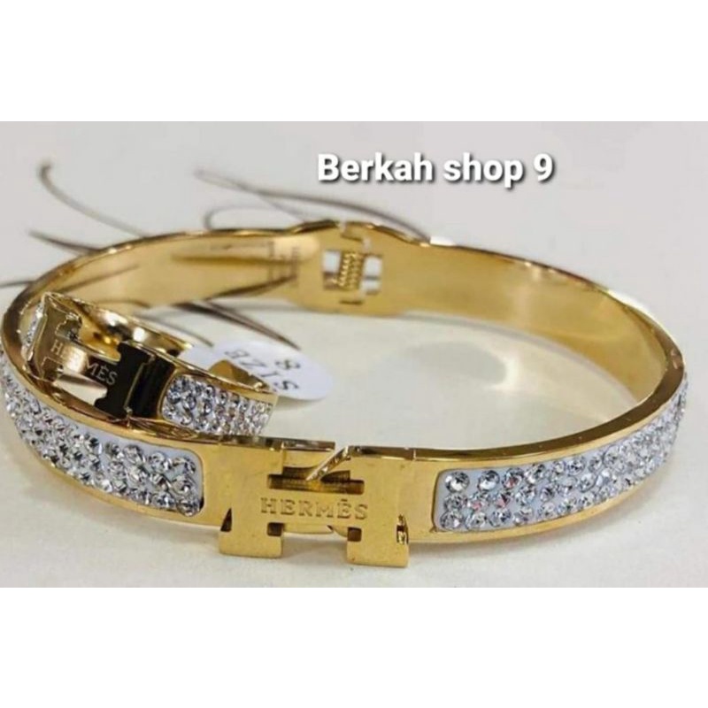 Jual gelang titanium super warna gold model hermes | Shopee Indonesia