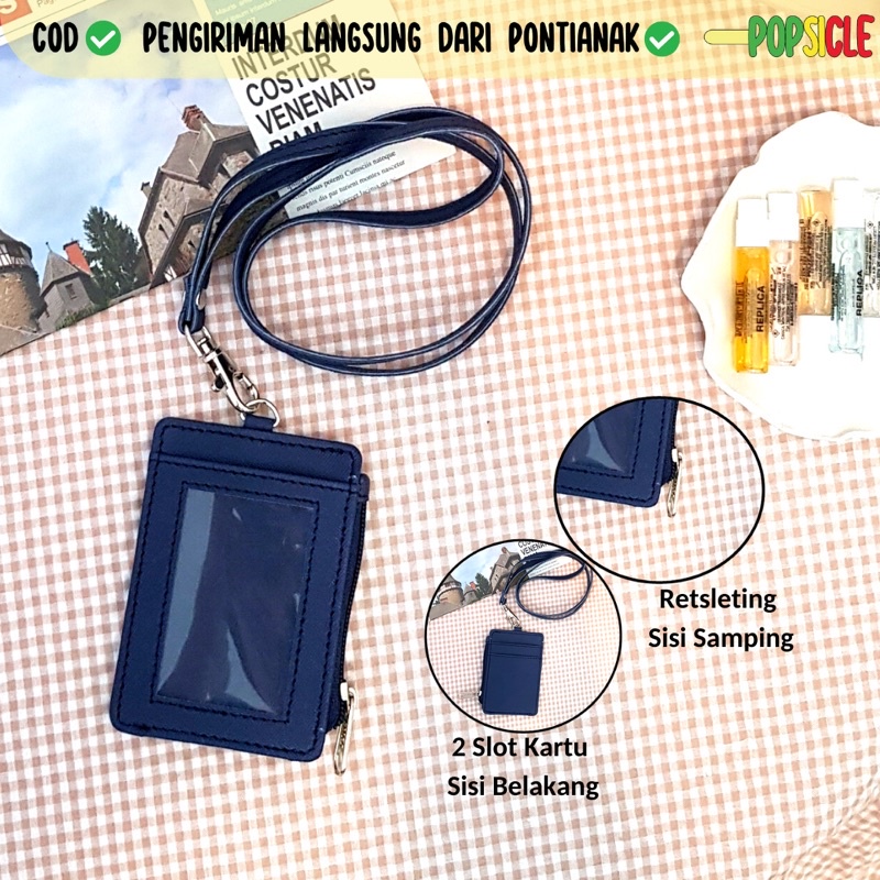 Jual ID Card Holder Retsleting Biru Navy Name Tag Kulit ID Card Kulit ...