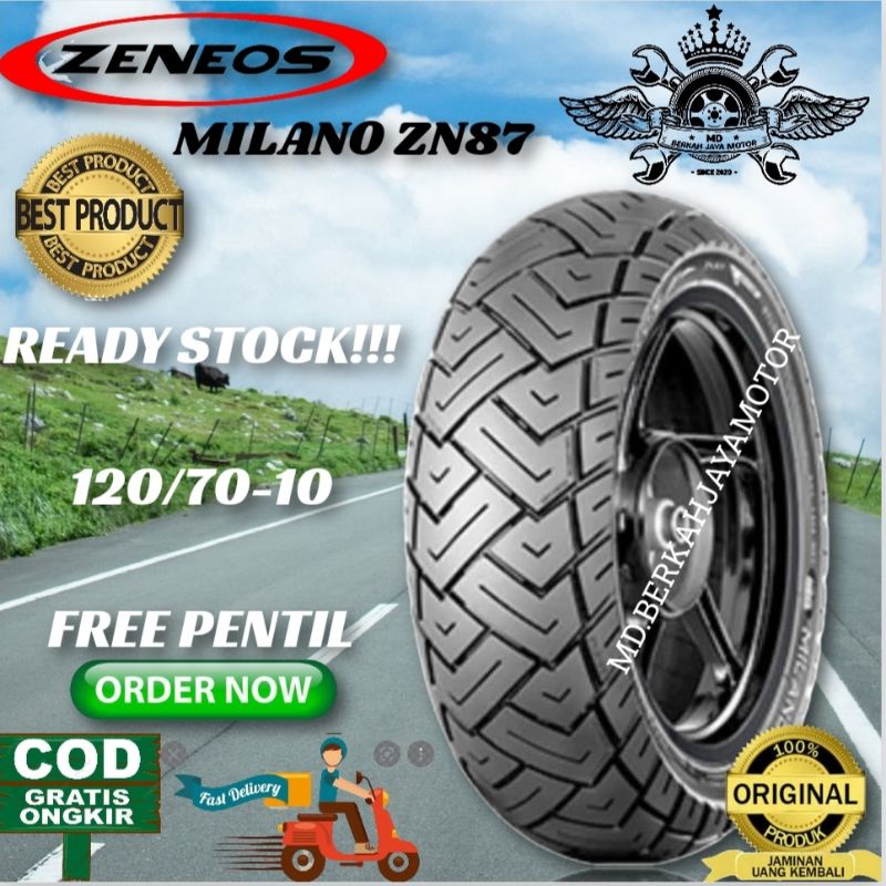 Jual Ban tubeless zeneos milano 120/70-10 free pentil dijamin asli | Shopee Indonesia