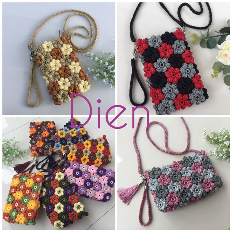 Jual ORIGINAL HANDMADE Dompet Rajut nilon POUCH PUFF BUNGA rajut nilon ...