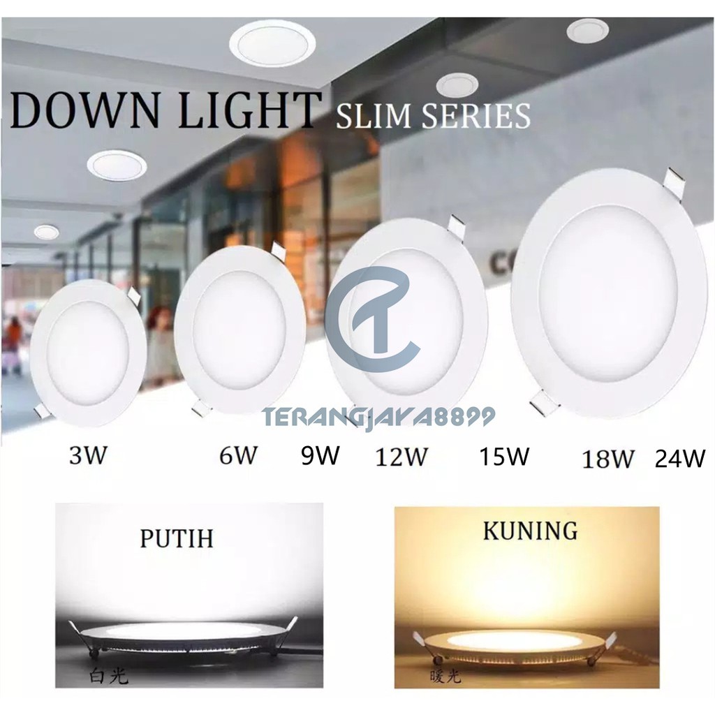 Jual GARANSI 10TAHUN Lampu Downlight LED Panel 3W/6W/9W/12W/15W/18W/24Watt PUTIH/KUNING Tipis ...