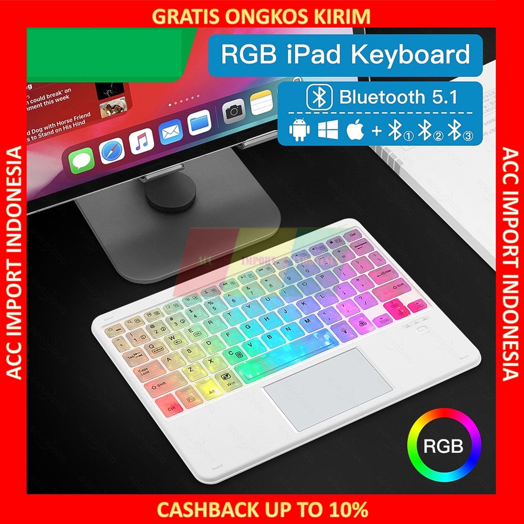Jual Keyboard Bluetooth Touchpad I Pad TV Tablet RGB Backlight LED ...