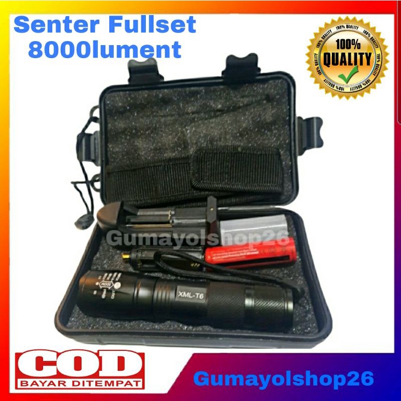 Jual Senter Led Fulset 8000lumens XM-L2/T6 Super Terang Jarak jauh ...