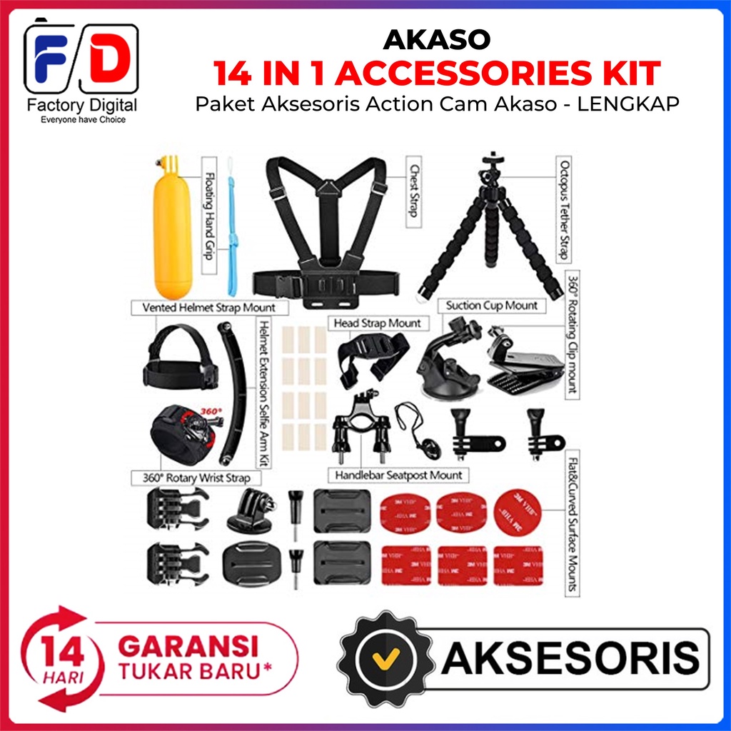 Jual Akaso 14 in 1 Accessories Universal Acc for Action Camera | Shopee ...