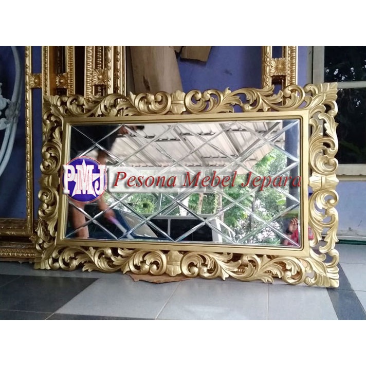 Jual Bingkai atau Frame atau Pigura Cermin Ukir Gold Waru Kaca Bevel ...