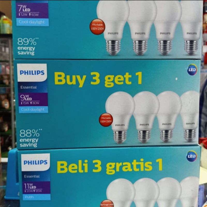 Jual PHILIPS LED ESSENTIAL PAKET 5W 7W 9W 11W PUTIH ( 5 7 9 11) MULTIPACK PROMO KEMASAN BELI 3 ...