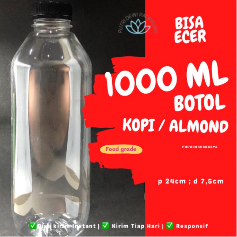 Jual 1L Botol Kopi / Botol Almond Satu liter / Botol plastik Literan ...