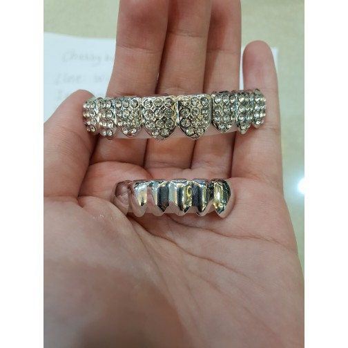 Jual Unik Diamond Top Teeth Grillz 6 Bottom Plain Teeth Grillz Gigi ...