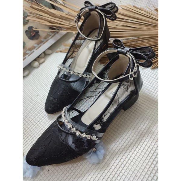Jual sepatu pesta wisuda vilea rafaizoutfit wanita hitam tali pita 3cm ...