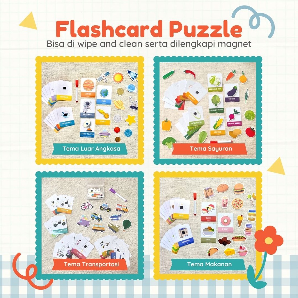 Jual WUFFYLAND Flashcard Puzzle Aneka Tema Wipe and Clean dan Sudah ...